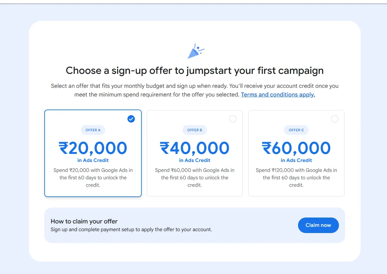 How to Get Google Ads Credits in India (₹2000, ₹20,000, ₹40,000)